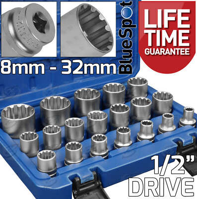 1/2" Gear Lock Socket Set 8-32mm 19 Piece Hex Double Hex T Star AF & MM ...