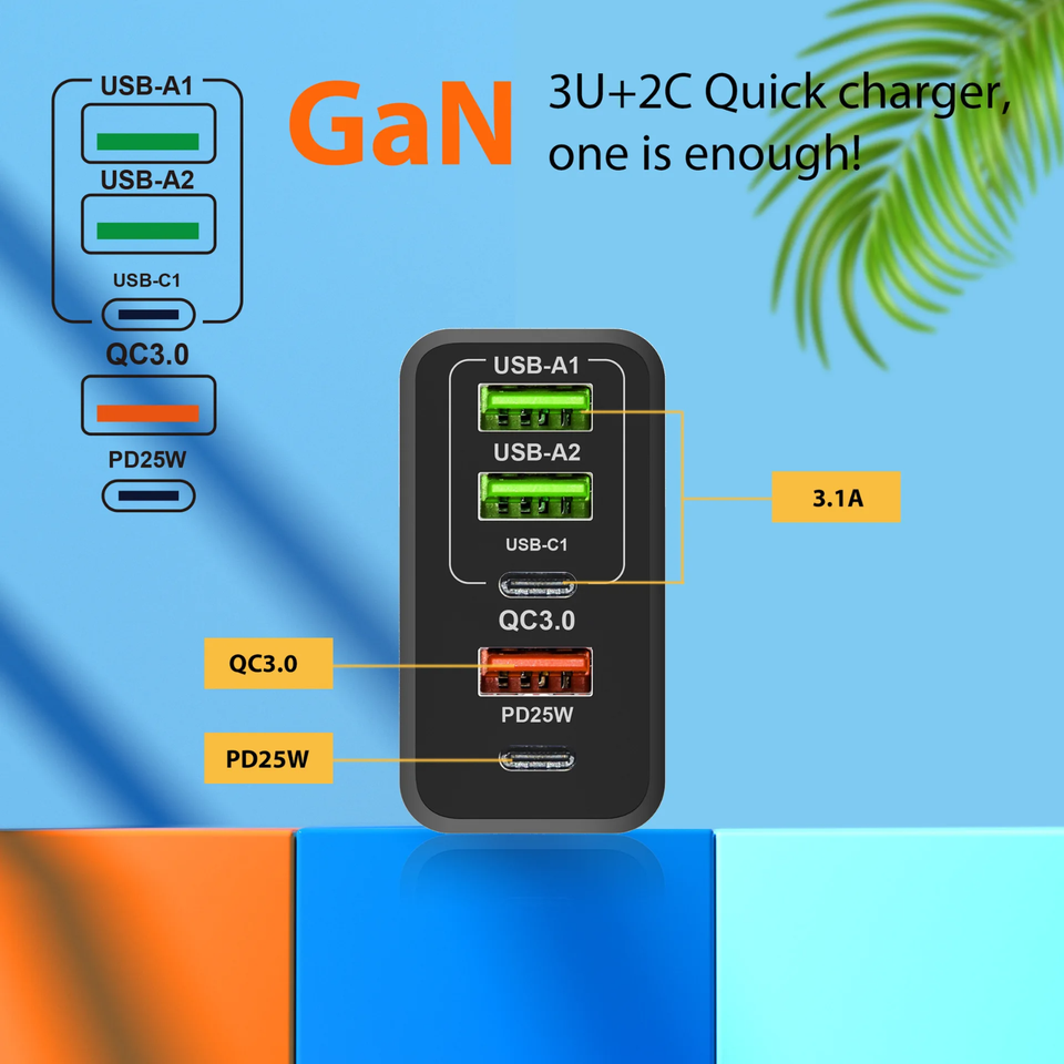 5 Multi-Port Fast Quick Charge USB Hub Mains UK Plug Adapter Wall ...