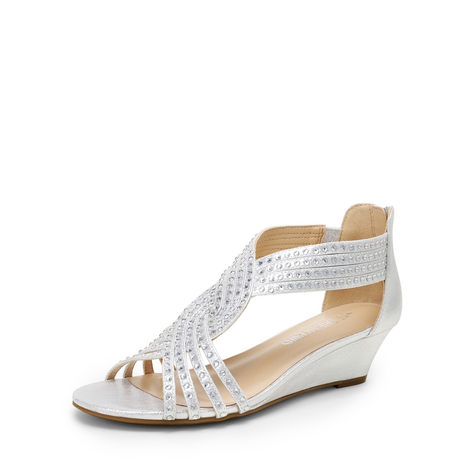 Women Rhinestone Wedge Sandals Open Toe Back Zipper Party Dress Wedge ...
