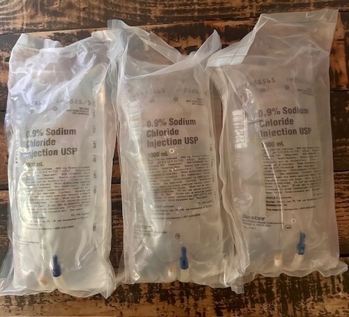 3 Baxter Normal Saline Sealed Bags 0.9% 1000ml Bags Exp 10,12/25 Wound ...