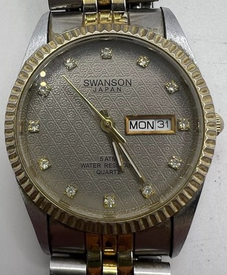 Swanson Japan Men's Watch GRAY Diamond DAY/DATE DIAL, 35MM, NEW BATTERY ...