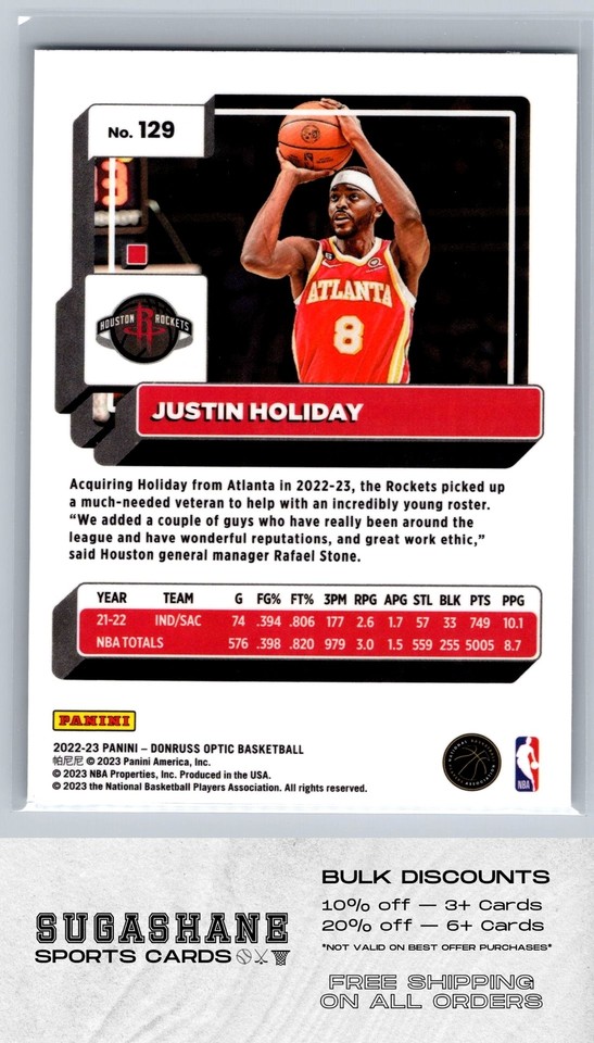 2022 Donruss Optic 129 Justin Holiday Rockets Basketball Card | eBay
