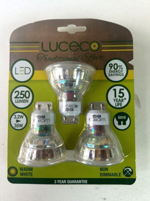 3x 3.2W (=35W) GU10 Luceco LED Spot Light Bulbs 2700K Warm White Lamps ...