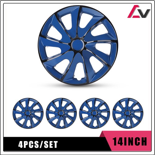 4Pcs 14''Universal Wheel Rim Cover Hubcaps Black & Blue Tires Trim Caps ...