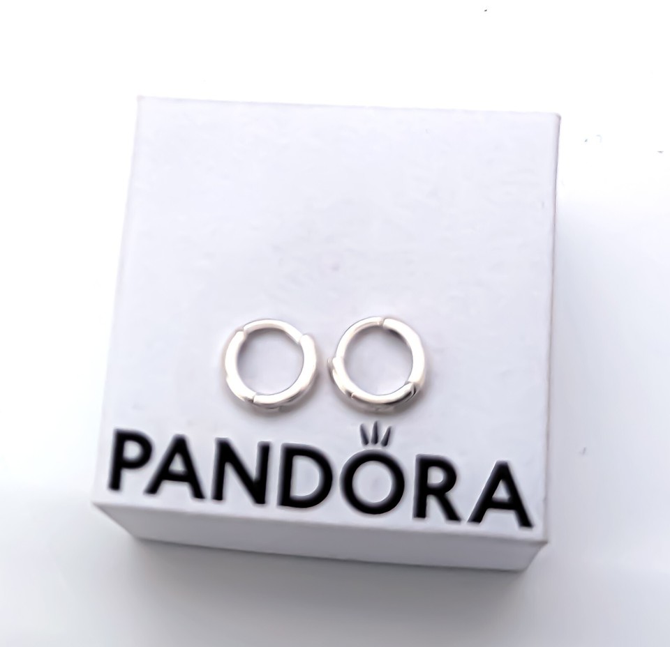 New 100% Authentic PANDORA 925 Silver Round Huggie Hoop Earrings ...