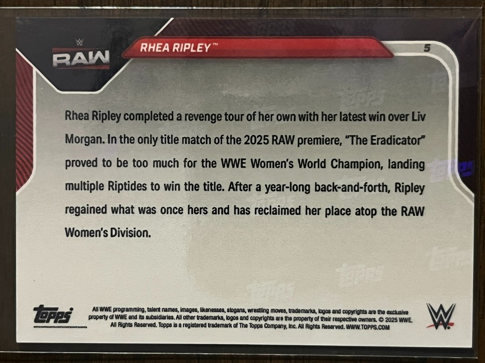 2025 Topps Now WWE #5 Rhea Ripley RAW Netflix Debut GOLD 06/50 | eBay