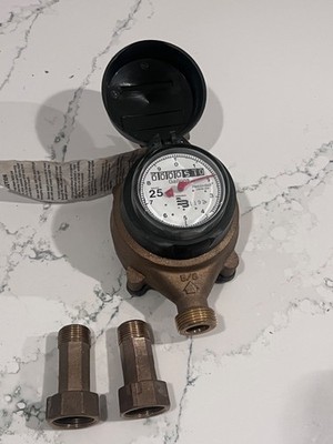 Badger 5/8x1/2 M25 Brass Water Meter With Couplings | eBay