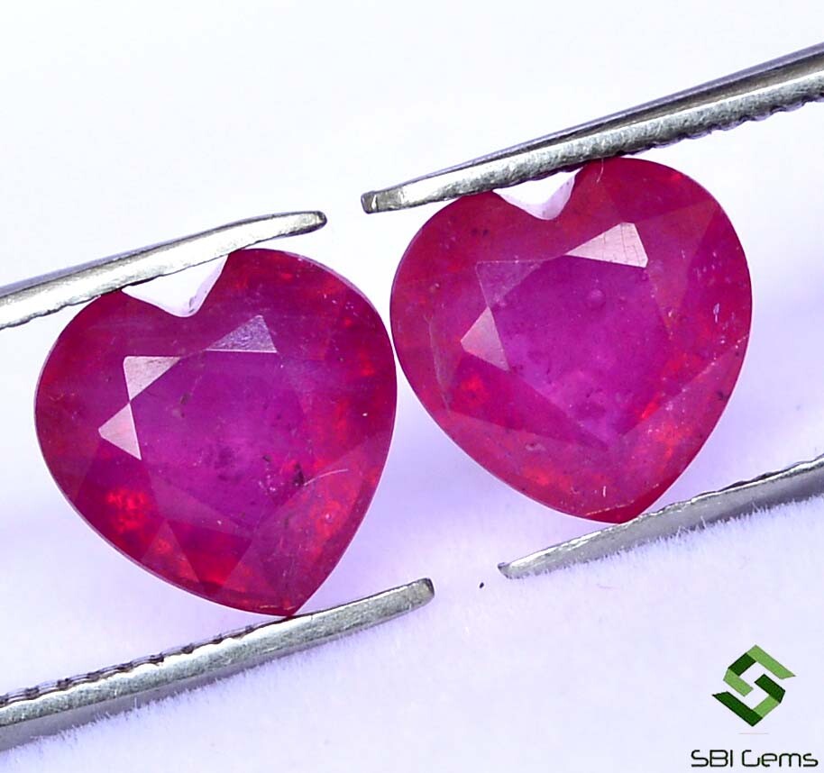 3.55 Cts Natural Ruby Heart Shape Cut Pair 7x7 mm Red Shade Loose ...