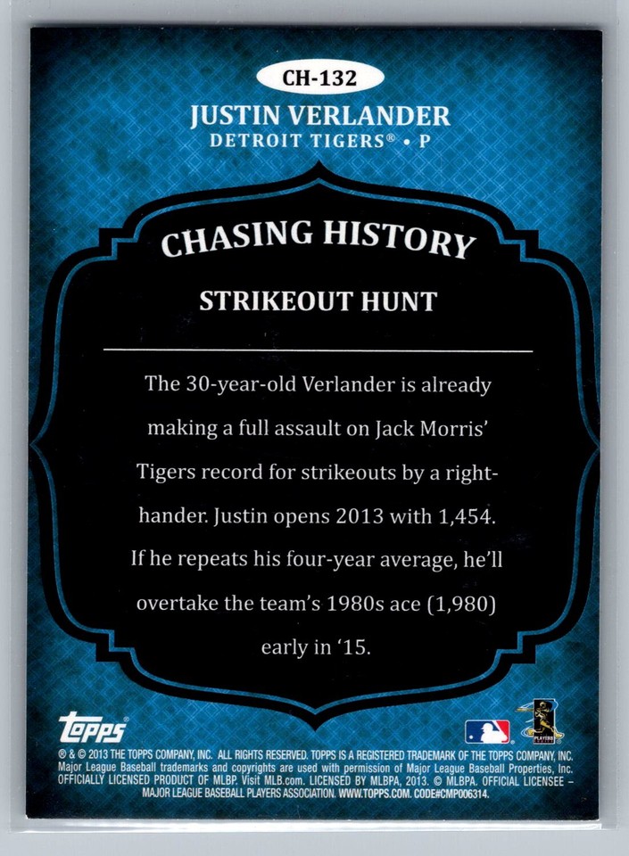 2013 Topps Update #CH-132 Justin Verlander Chasing History | eBay