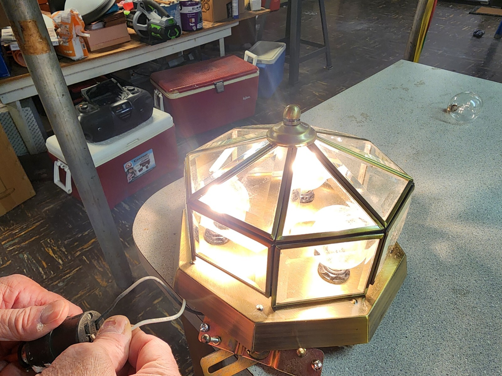 Decorative Ceiling Fixture Light Bronze Octagon Shaped Leaded Glass | eBay