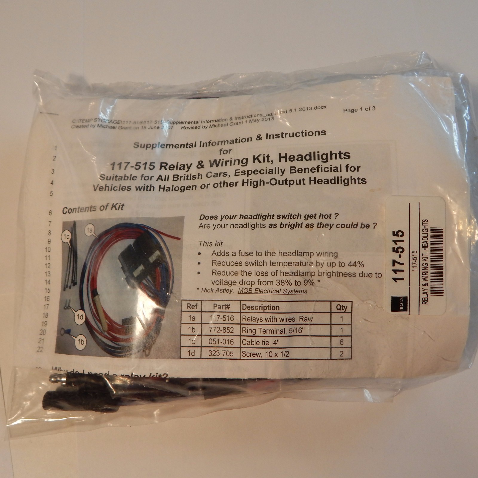 Headlight Headlamp Wiring Harness Triumph TR3 TR4 TR6 Spitfire Relay ...