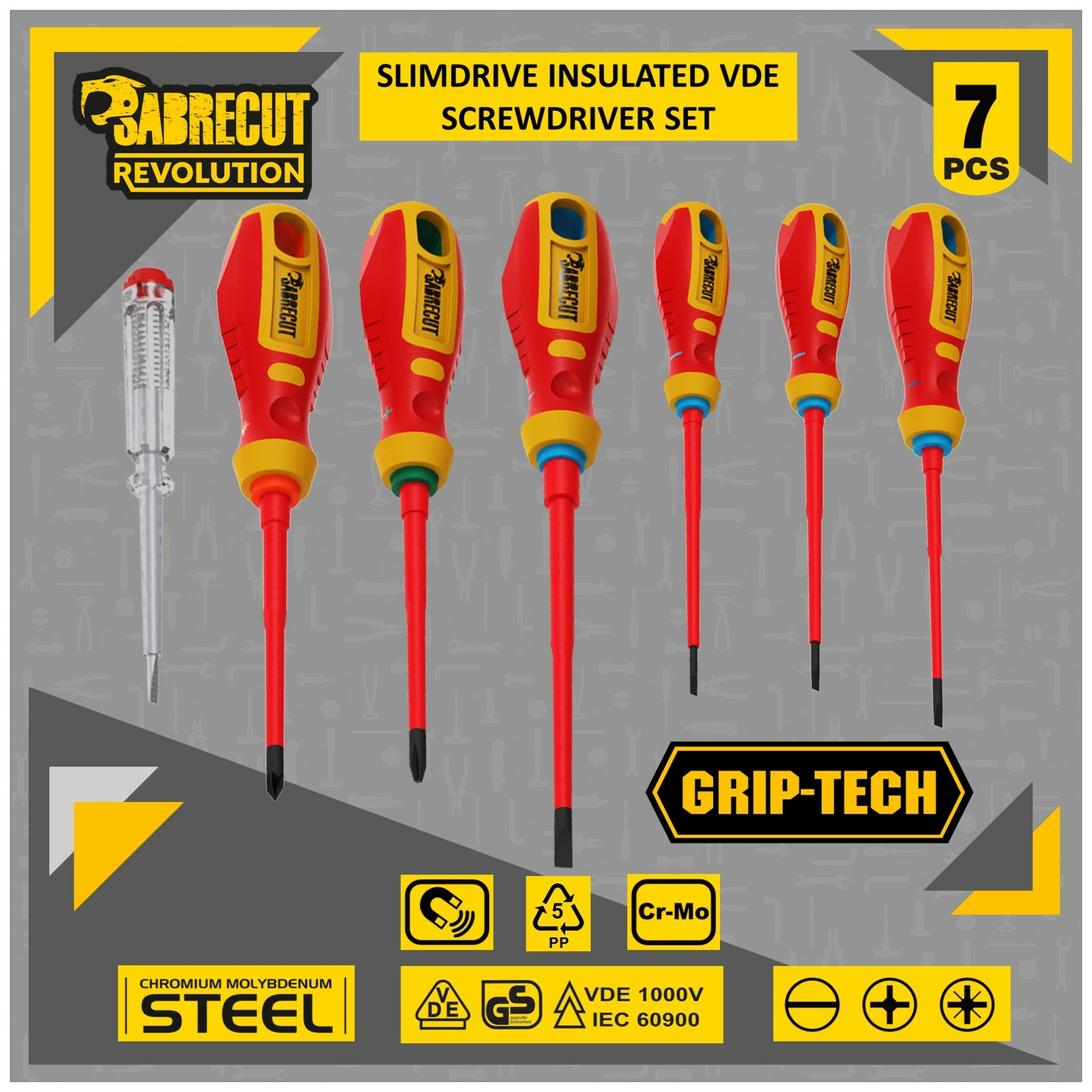 VDE Slim Screwdrivers 7pcs Insulated Electricians Set S3 SL3.5 SL4 SL5 ...