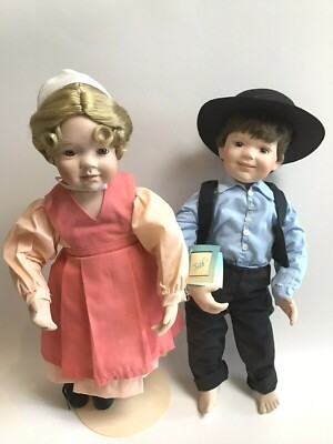 Amish Ashton Drake boy and girl Seth And Anna dolls porcelain/ bisque ...