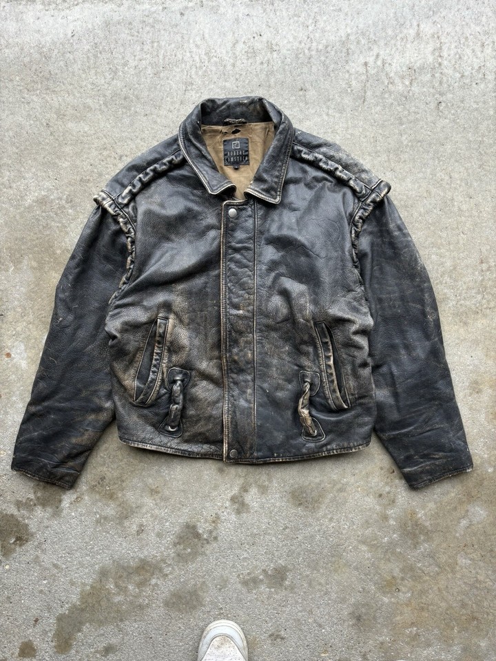 Vintage 80s Aerosmith Leather Jacket Robert Comstock Chain Roadie Tour ...