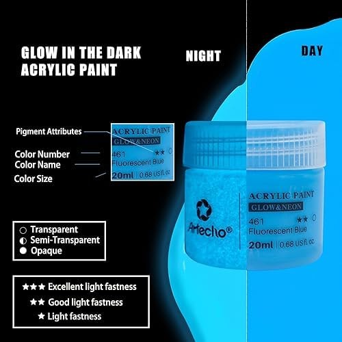 Glow in The Dark Paint Acrylic Indoor Outdoor Art Craft Decoration Set ...