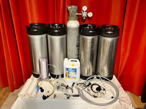 Cornelius "corny" kegs x4 complete setup. C/W co2 bottle, filter and ...