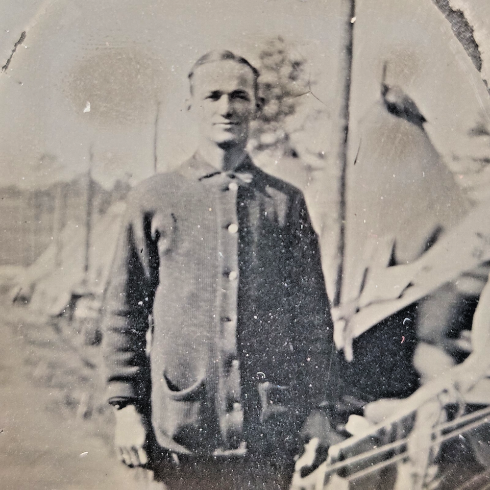 Indian Wars Era Post Civil War Tintype Photo Soldier Standing Camp ...