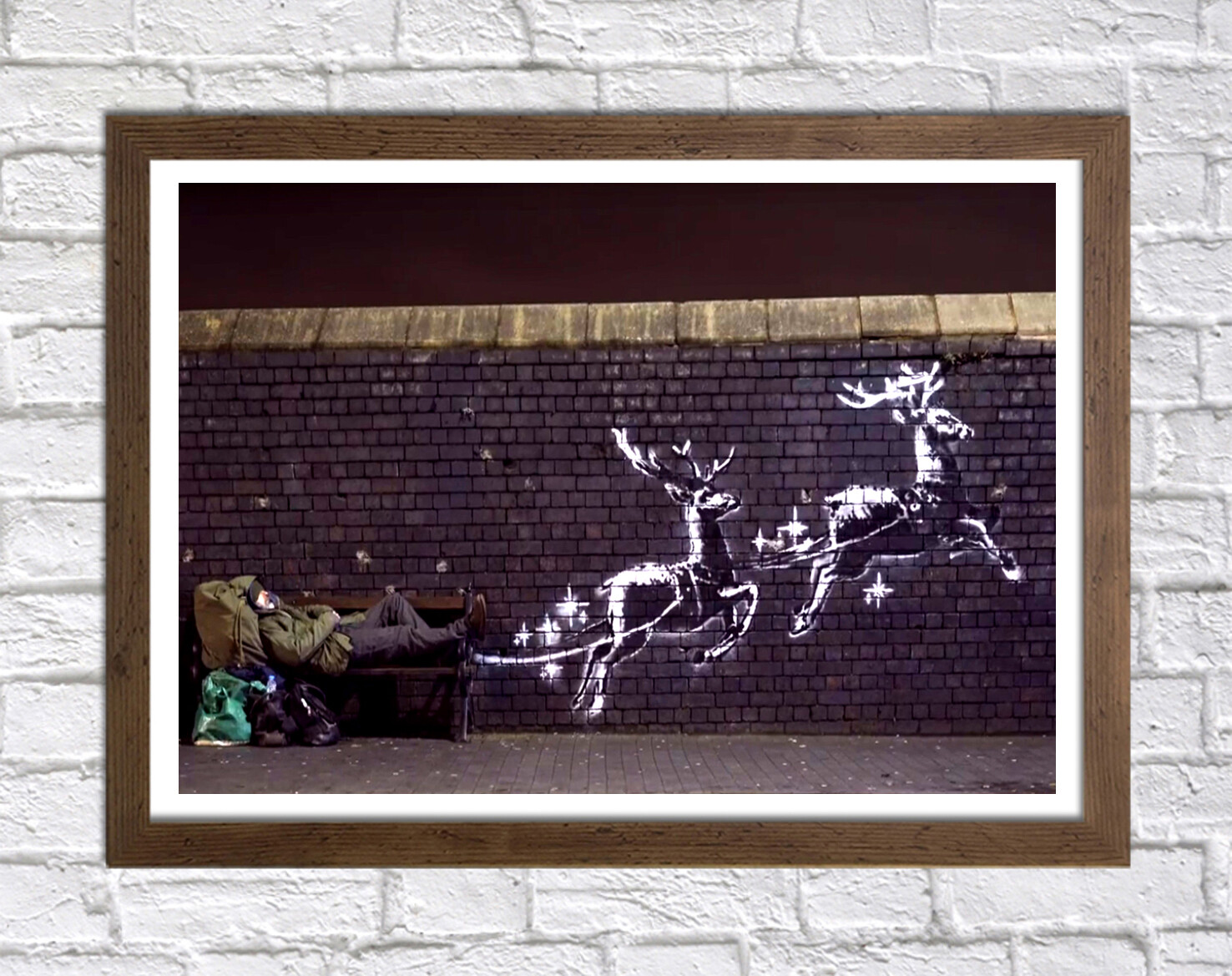 BANKSY HOMELESS REINDEER -DEEP FRAMED CANVAS WALL ART GRAFFITI PAPER ...