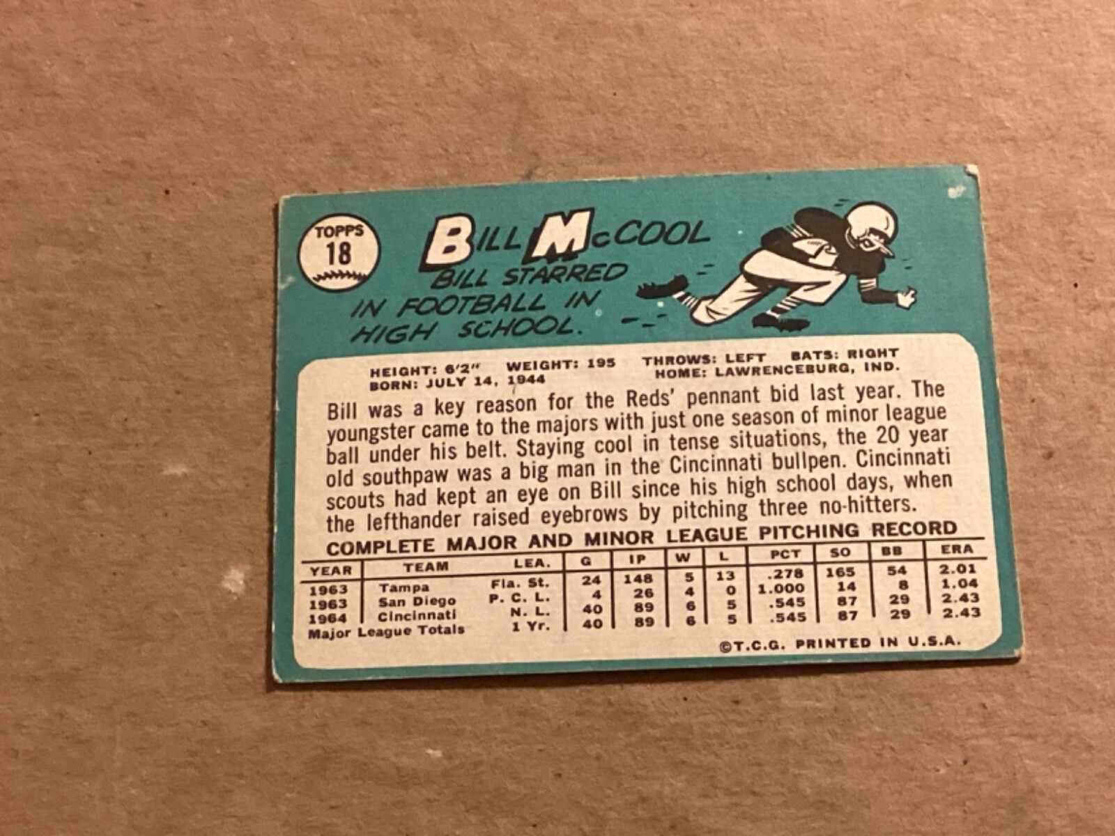 1965 Topps Baseball Card Bill McCool #18 - EX-NM - Very Lite Corner ...