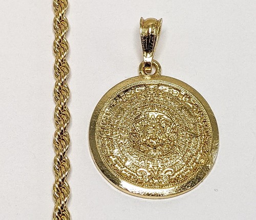 Aztec Mayan Calendar 4mm Chain Necklace Pendant Gold Plated Calendario ...