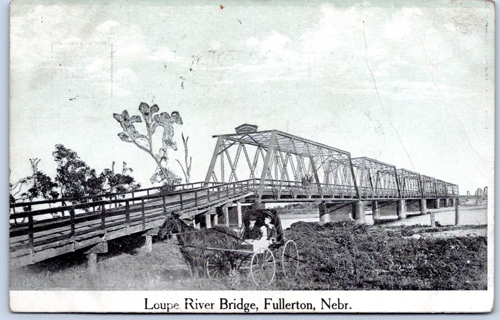 Postcard NE Fullerton Nebraska Loup River Bridge Horse Buggy Nance ...