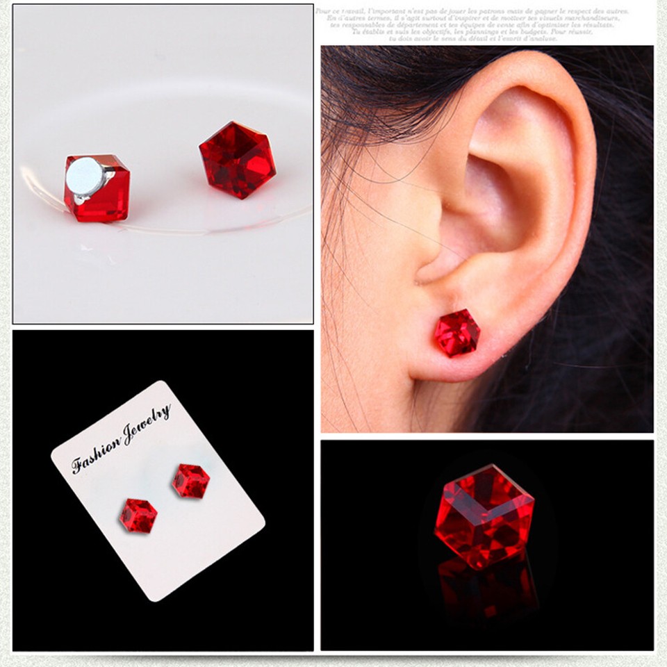 1 Pair Zircon Magnetic Earrings Cube No Piercing Bling Ear Stud Jewelry ...