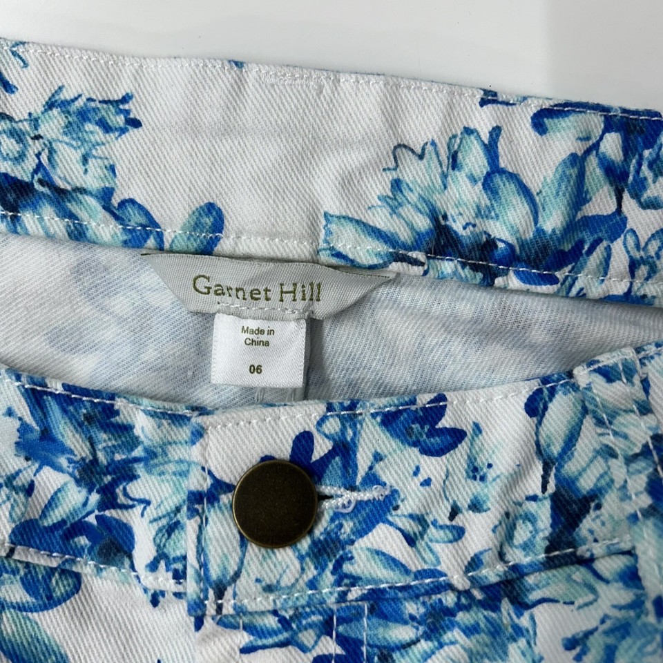 Garnet Hill Blue Floral Jeans Womens Size 6 Mid Rise Slim Leg | eBay