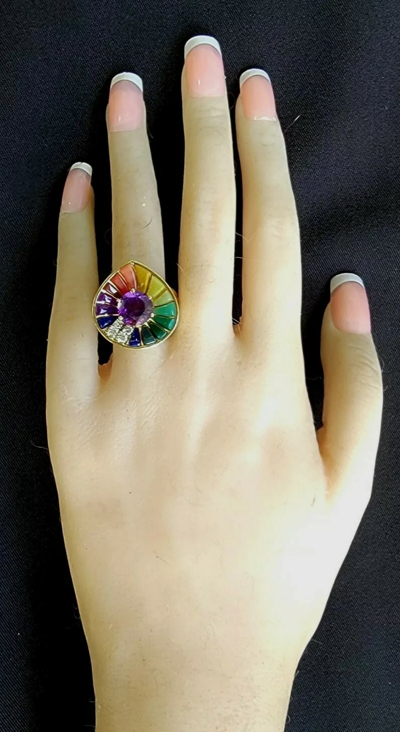 Estate John Tolle 14k Gold Diamond Multi Gemstone Band Ring- 15.5 grams ...