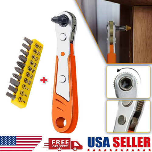 US Ratcheting Right Angle Screwdriver Hex Drive 90 Degree Offset + 10pc ...