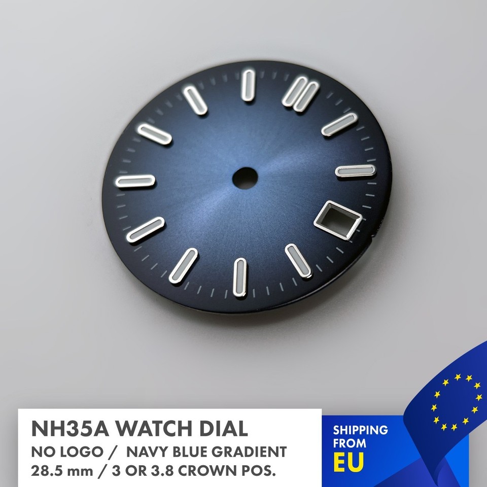 28.5mm Sterile Watch Dial Fit NH35 - Navy Blue Sunburst No Logo ...