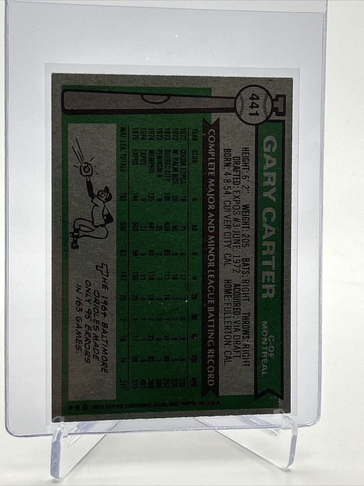 1976 Topps Gary Carter Rookie Cup Baseball Card #441 EX Quality FREE ...