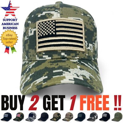 Army Camo Baseball Cap Adjustable Mens Military Veteran American Flag ...