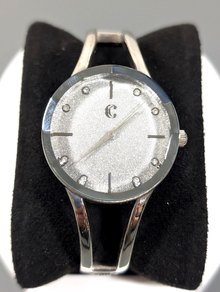 Charming Charlie Silver Tone Shimmer Glitter Dial Round Hinge Cuff ...