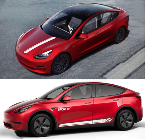 For TESLA MODEL Y Hood Rear Racing Stripes Car Sticker 2Side Door Vinyl ...