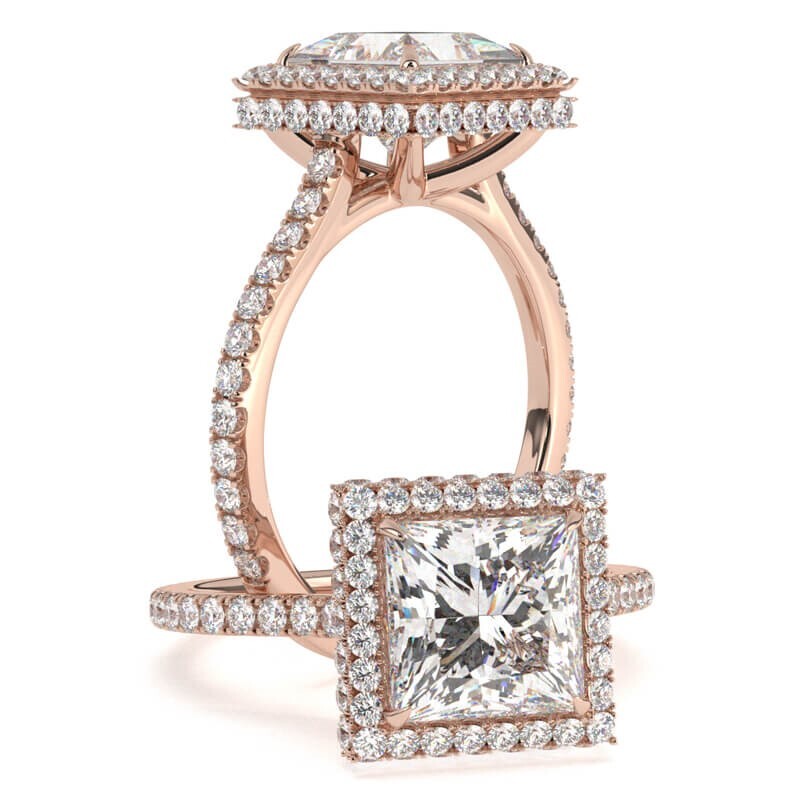 Affordable CVD Lab Created Princess Diamond Engagement Ring Rose Gold 3 ...