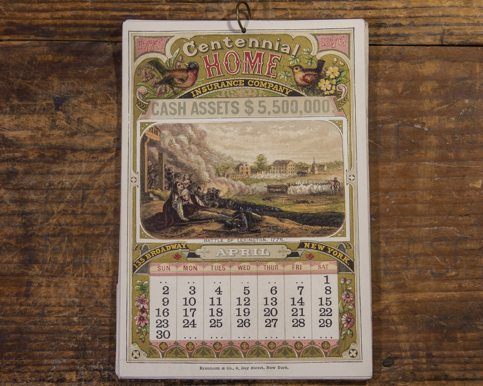 Antique Advertising Calendar 1876 CENTENNIAL HOME INSURANCE George ...