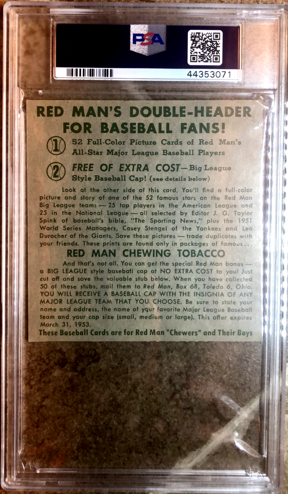 1952 Red Man Baseball Card No Tab Al Schoendienst of St. Louis ...