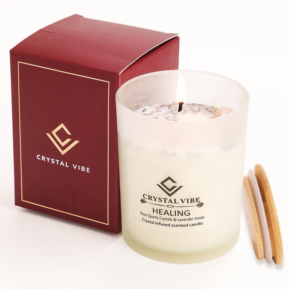 Crystal Vibe Healing Crystal Candle with Rose Quartz Crystals and ...