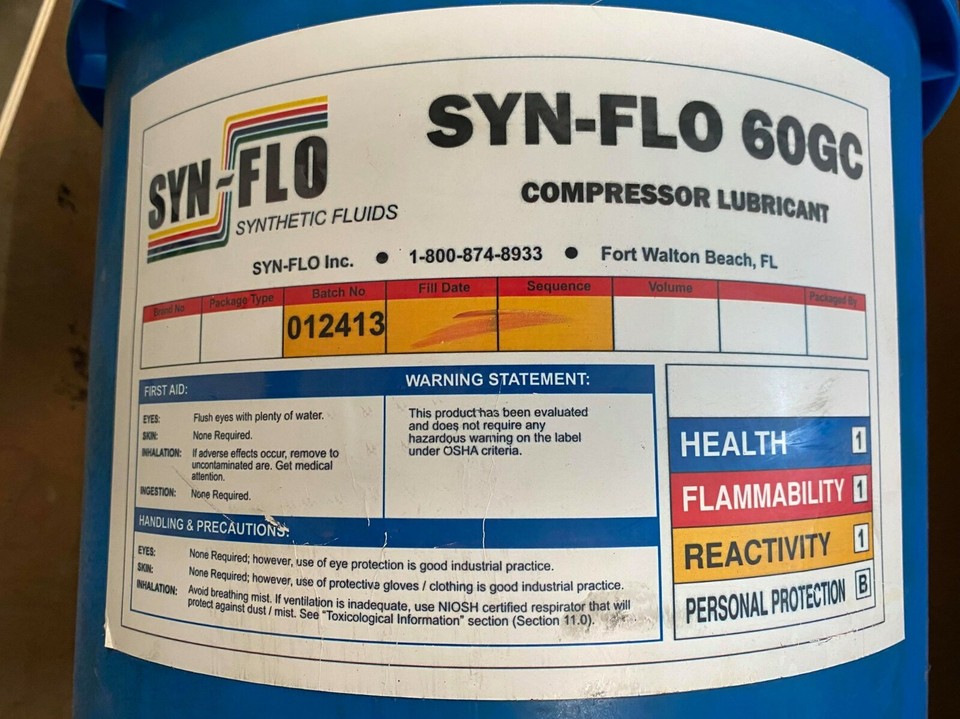 SYN-FLO 60GC Synthetic Fluid Compressor Lubricant, 5 Gallon, New | eBay