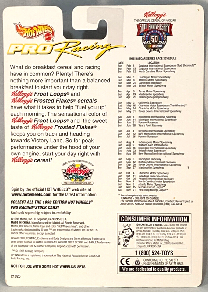 Hot Wheels Pro Racing 1998 #44 Pontaic Kyle Petty Froot Loolps Frosted ...