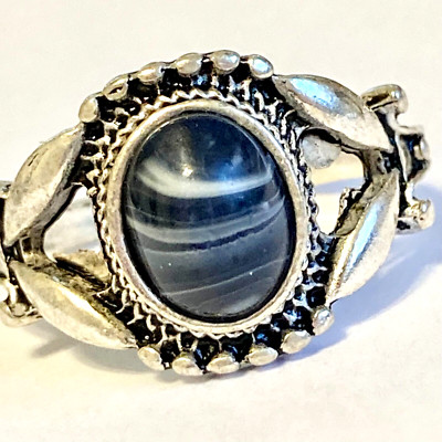 Silver Boho Jasper Goth Cocktail Ring Size 5 Oval Cut Natural Stone ...