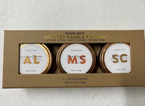 Trader Joes Scented Candle Trio Autumn Leaves, Maple Sugar, Spiced Chai ...