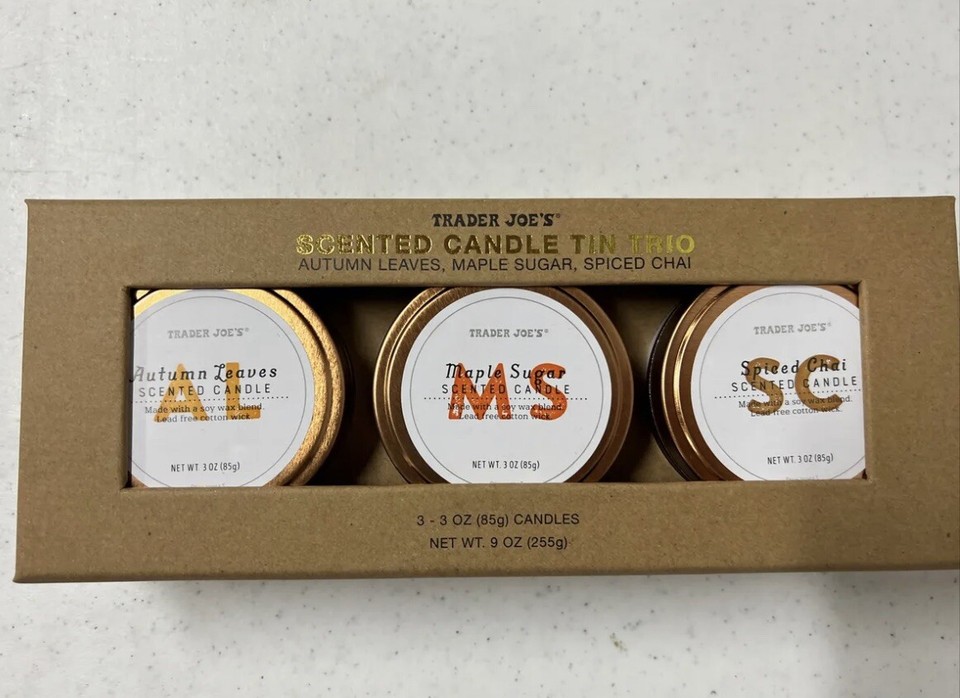 Trader Joes Scented Candle Trio Autumn Leaves, Maple Sugar, Spiced Chai ...