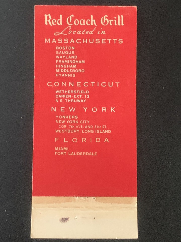 Vintage Full Length Matchbook “Red Coach Inn” | eBay