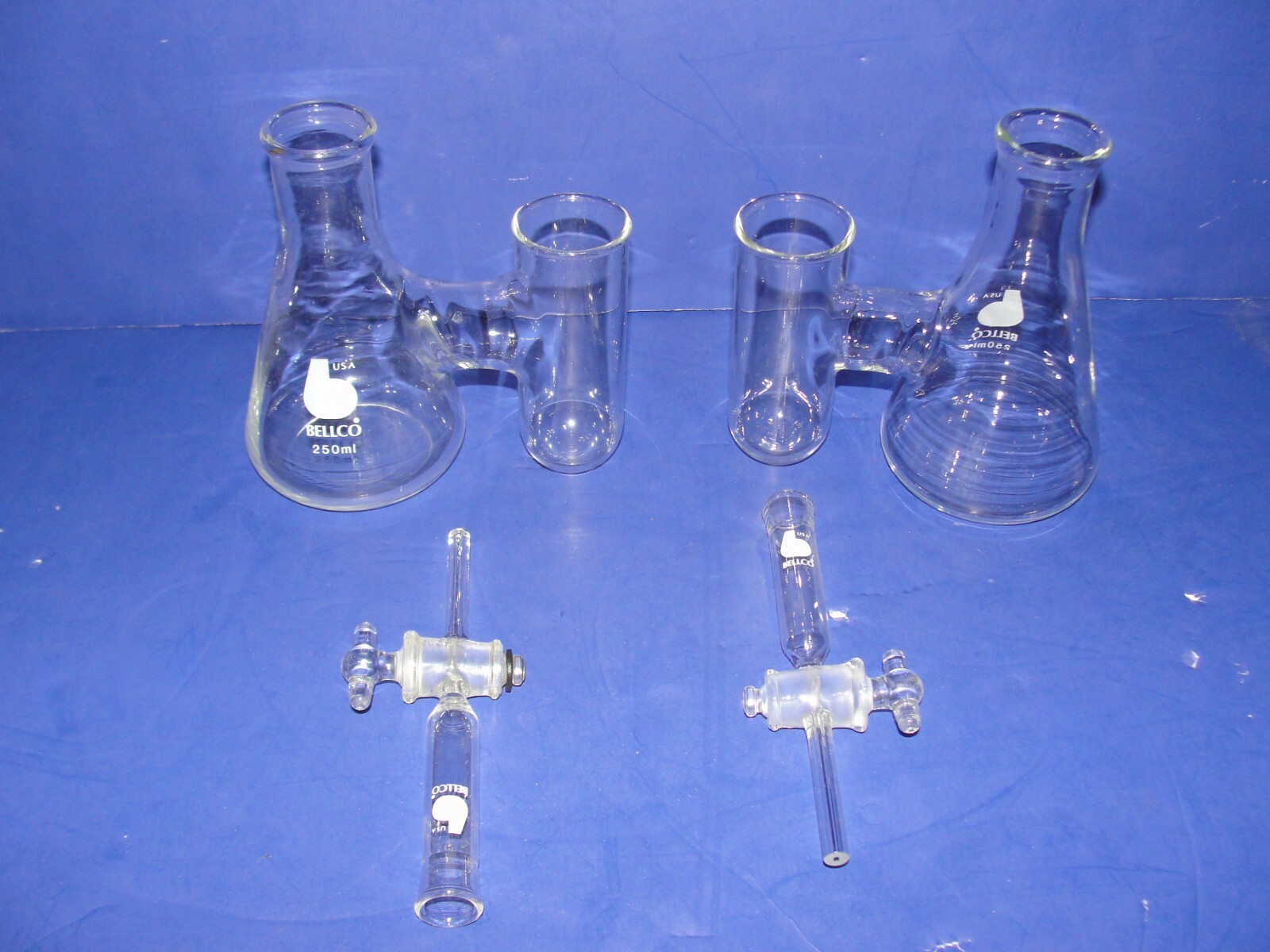 2 Bellco 250ml Biometer Flasks addition funnel with stopcock ...