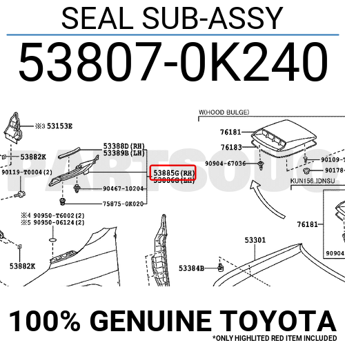 538070K240 Genuine Toyota SEAL SUB-ASSY 53807-0K240 | eBay
