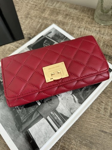 NWT Michael Kors Astrid Quilted Soft Leather Carryall Wallet - Cherry ...