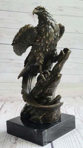 Western Art Copper Bronze Eagle Hawk Bird Figurine Sculpture Marble ...