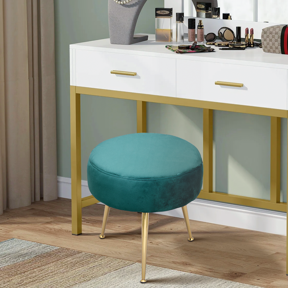 Green Modern Make Up Stool Nail Backless Accent Velvet Upholstered ...