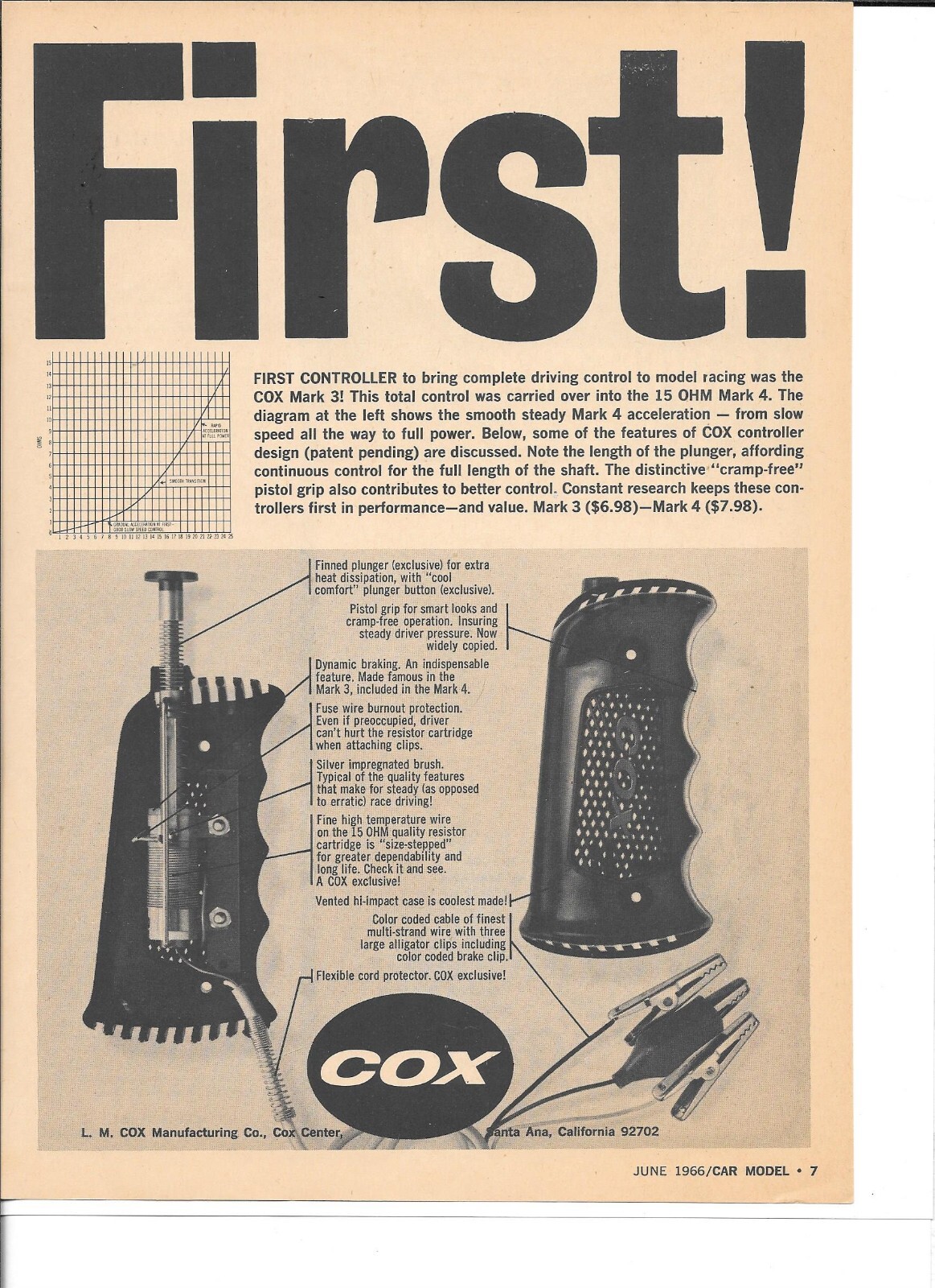 Cox Slot Car Hand Controller Original Vintage Magazine Ad | eBay